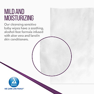 Dynarex 1311 Baby Non-Alcohol Wipe, Lanolin and Aloe to Moisturize Skin, Non-Woven and Unscented, 7 x 8", Pack of 960