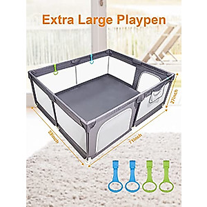 Baby Playpen, Play Pens for Babies and Toddlers, Extra Large Baby Play Yard, Baby Play Fence with Breathable Mesh and Double Gate, Indoors Kids Safety Play Activity Center, 71x59x27 Inches
