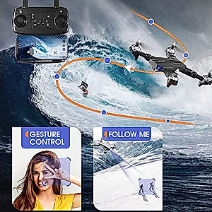 Mini Drone with 1080p Dual HD Camera, Intelligent Altitude Hold, Foldable Quadcopter HD FPV Camera Remote Control Toys Gifts for Beginner One-Touch Speed Adjustment - Blcak