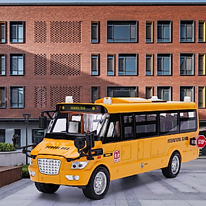 Crelloci School Bus Toy, Die Cast Pull Back 9'' Model Cars, with Lights & Sounds, Openable Doors, Large Yellow Metal Toy Vehicles, Play Bus for Boys Girls Kids Toddlers Ages 3+