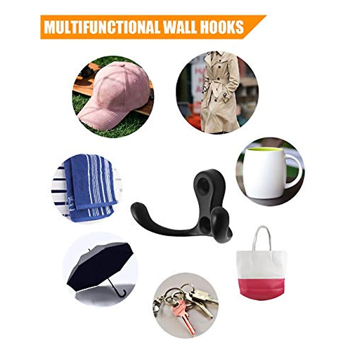 Kitchen Hardware Collection 10 Pack Wall Mounted Double Hook Coat Racks Black Clothes Hanging Racks for Entryway Towel Racks in Kitchen Bathroom