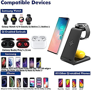 Wireless Charger Samsung 3 in 1 Qi Fast Wireless Charging Station for Multiple Devices Android Galaxy Watch 4/3/Active2/1/Gear S3,Galaxy S22/S21/S20/S10/Note20/Note10/Z Fold 3/Pixel 7/Pixel 6,Buds