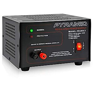Pyramid Universal Compact Bench Power Supply - 10 Amp Linear Regulated Home Lab Benchtop AC-to-DC 12V Converter w/ 13.8 Volt DC 115V AC 250 Watt Input, Screw Type Terminals, Cooling Fan, LED