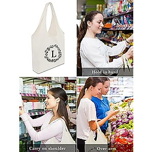 YieeTam Personalized Initial Canvas Tote Bag, Reusable Grocery Bags with Inner Pocket, Large Canvas Tote Bag for Women