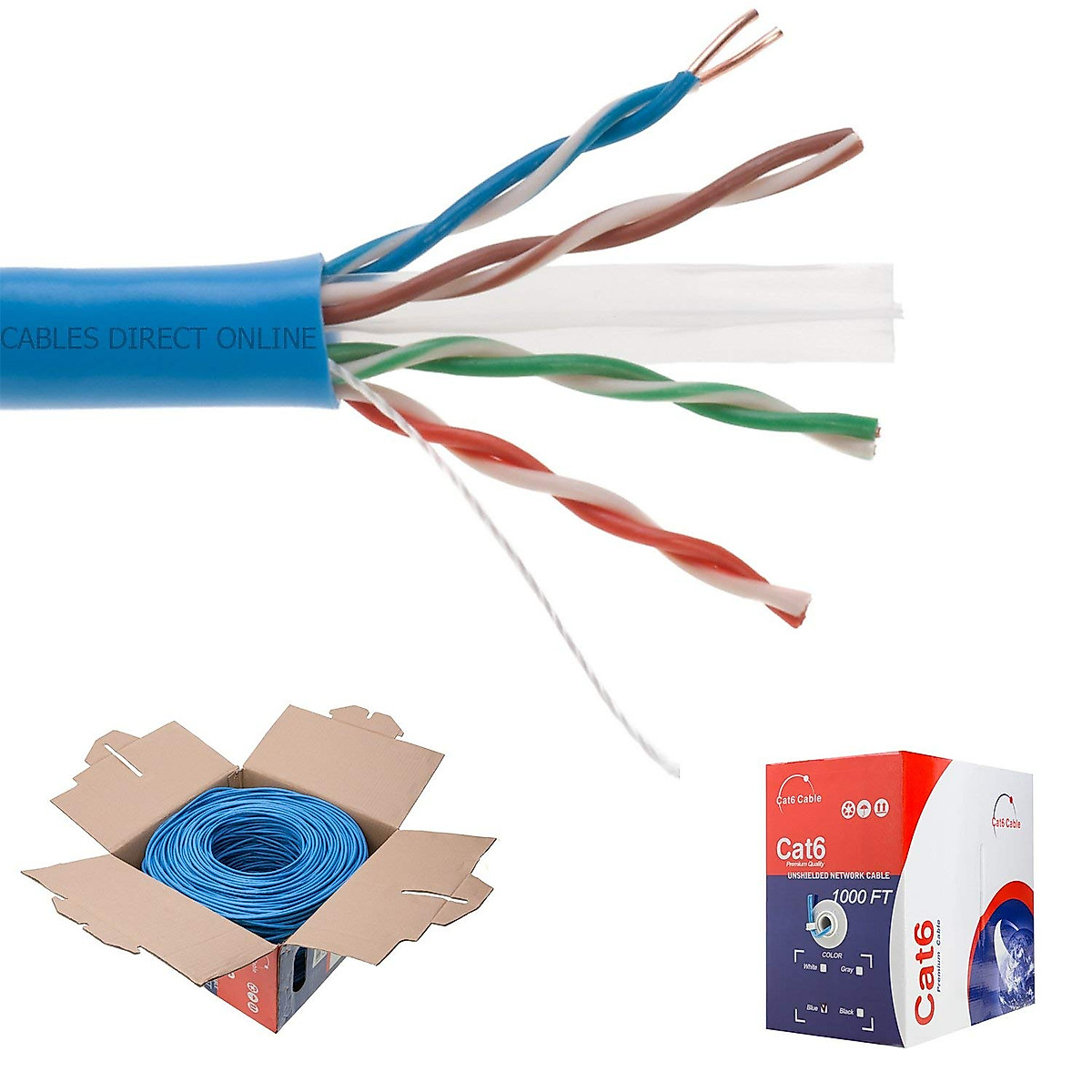 Satmaximum CAT6 1000ft UTP Blue Ethernet Solid Cable 550Mhz LAN Cable 23AWG RJ45 Network Wire Bulk (Blue)