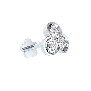 Demira Jewels 3 Stone Nose Stud with 0.06 ct Natural Diamond in 14K White Gold with 8mm Long Internal Screw Post for Nose, Lip Labret, or Monroe Piercing.