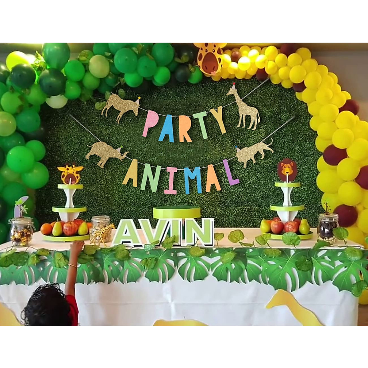 WAOUH Party Animal Birthday Banner for Baby - Zoo Party Decor,Circus Party Decor for Baby Showers,Glittering Photo Props,Jungle Safari Animal Party Supplies