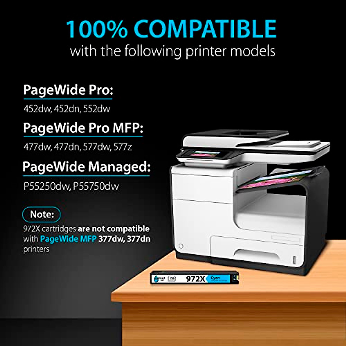 Smart Ink Compatible Ink Cartridge Replacement for HP 972X 972 X (Cyan) to use with PageWide Pro 477dw 577dw 452dw 477dn 452dn 577z 552dw P55250dw Printers