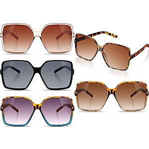 Weewooday 4 Pieces Oversized Square Sunglasses for Women Multicolor Flat Top Sunglasses Wide Oversized Shades (Vibrant Colors)