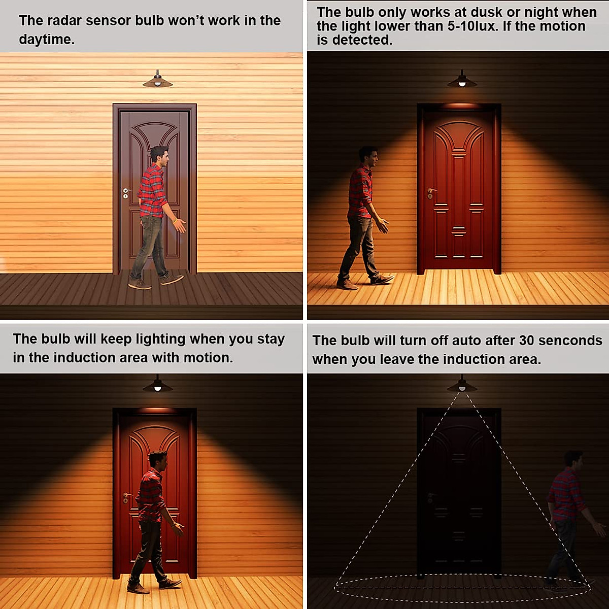 LUXON Radar Motion Sensor Light Bulbs,Dusk to Dawn LED Light Bulbs Outdoor 9W 6000K Daylight,A19 E26 Base Auto On/Off for Indoor Outdoor Basements, Porch,Courtyards, Garage Pack of 2