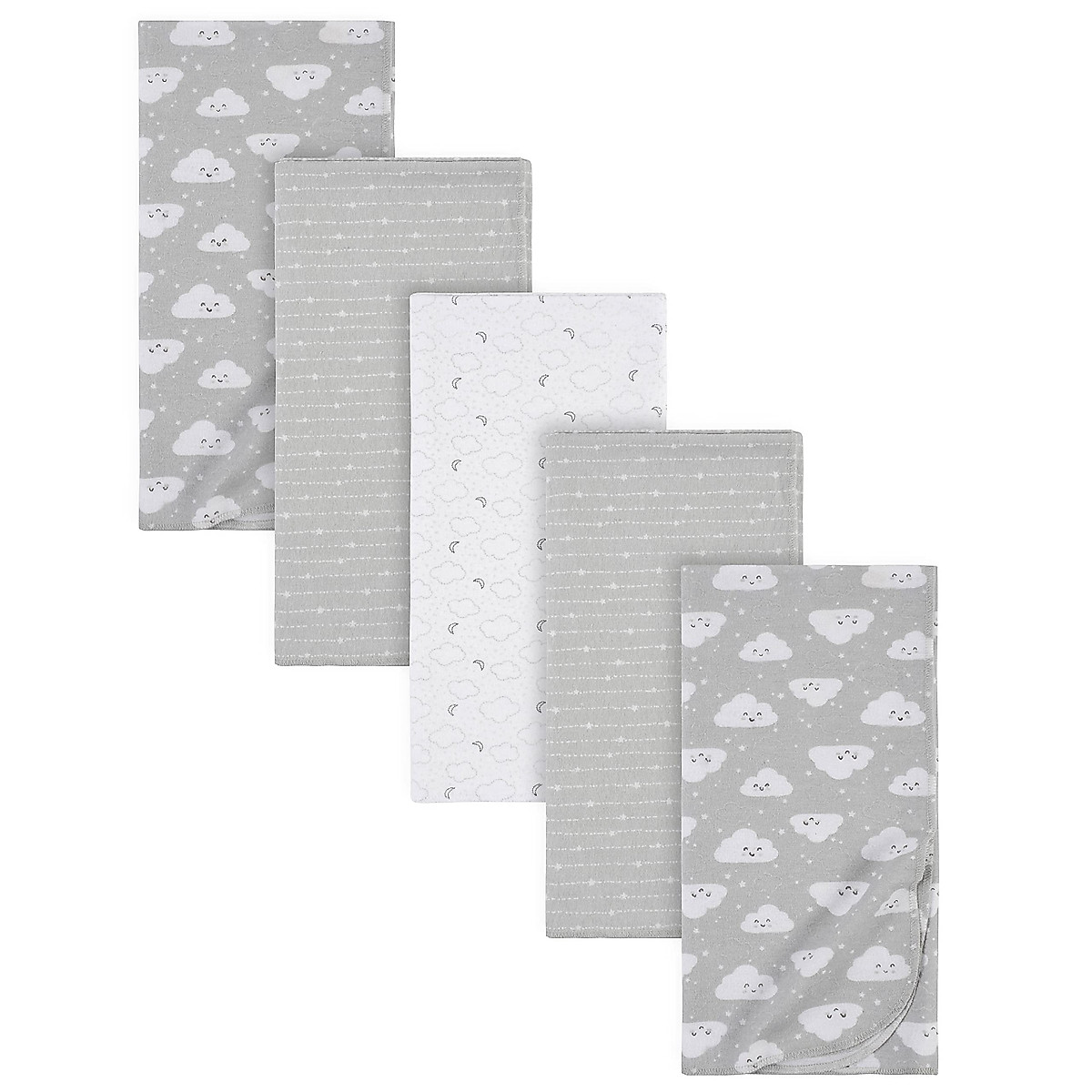 Gerber Boys and Girls Newborn Infant Baby Toddler Nursery 100% Cotton Flannel Receiving Swaddle Blanket, Clouds Grey, 5-Pack