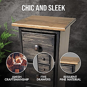 Peaceful Classics Tall Skinny Drawers for Small Spaces with 5 Drawer Storage Organizer - Amish Furniture Cabinet for Bathrooms, Living Room, Kitchen - 10"D x 10.75"W x 37"H - Mocha