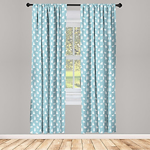 Ambesonne Bear Window Curtains, Cartoon Style Polar Bear Cubs on Sea Inspired Backdrop Arctic Wildlife, Lightweight Decor 2-Panel Set with Rod Pocket, Pair of - 28" x 63", Turquoise Blue