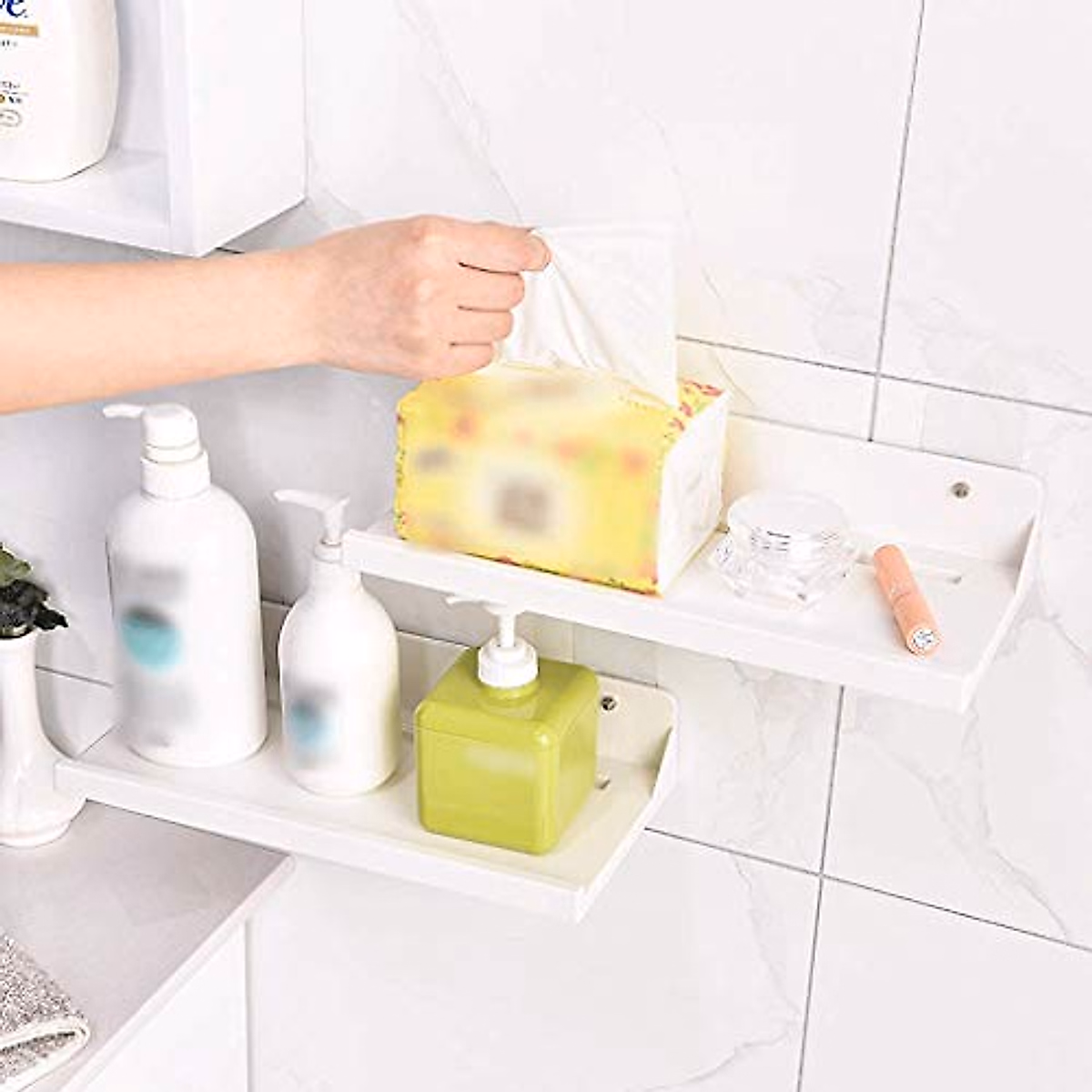 XJJZS Bathroom Organizers Adhesive Shelf Storage with Towel Bar, Wall Mounted Floating Shelves Corner Suction