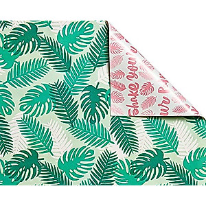 American Greetings Reversible Palms, Sloths, Flamingo Wrapping Paper for All Occasion, Green and Pink (3 Rolls, 120 sq. ft.)