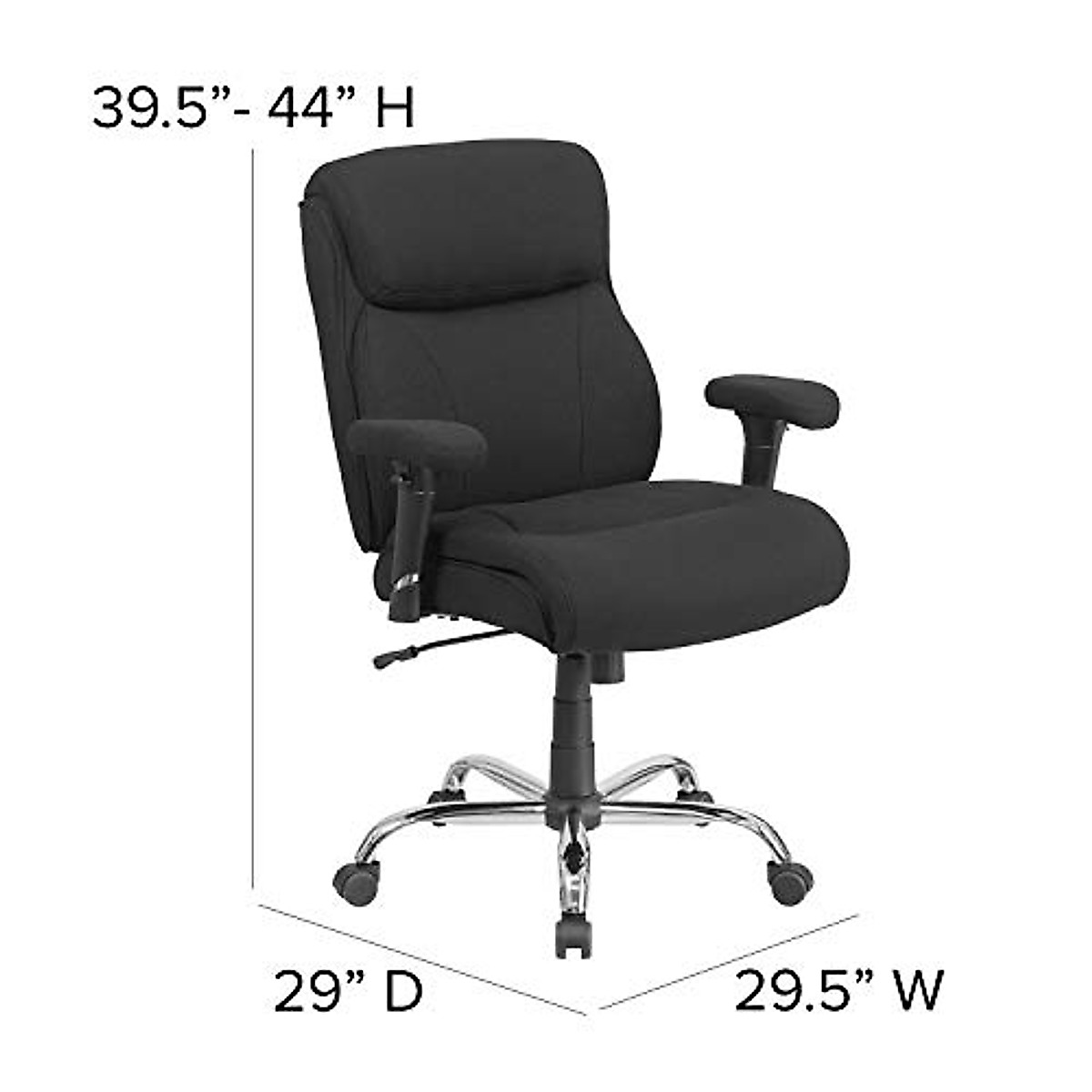 Flash Furniture HERCULES Series Big & Tall 400 lb. Rated Black Fabric Ergonomic Task Office Chair with Line Stitching and Adjustable Arms