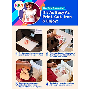 NuFun Activities Heat Transfer Paper for T Shirts, Light Fabrics, Inkjet Printable Iron-On Heat, 8.5 x 11 inch, Make Your own Custom T-Shirt (6 Sheets)