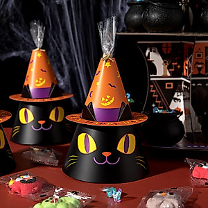 PARBEE Halloween Treat Boxes 20 Set Black Cat Candy Box with Cellophane Cookie Bags & Twist Ties, Trick or Treat Goodie Bags Halloween Party Tabeltop Centerpiece
