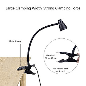 CeSunlight LED Clip Desk Lamp, Headboard Light with Strong Clamp, Bed Reading Light with 3000k-6500K Adjustable Color Temperature Options for Brighter Illumination (Black)