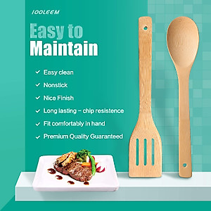 IOOLEEM Bamboo Wooden Spoons for Cooking 6 Pcs 12Inch,Non-Stick Wooden Kitchen Utensils Set,Natural and Durable Wooden Spatula Spoons for Non-Stick Pan for Cooking