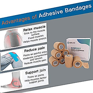 Self Adhesive Wrap Cohesive Wrap Bandages 6 Count 3" x 5 Yards, Medical Tape, Adhesive Flexible Breathable First Aid Non Woven Rolls, Stretch Athletic, Ankle Sprains & Swelling, Sport