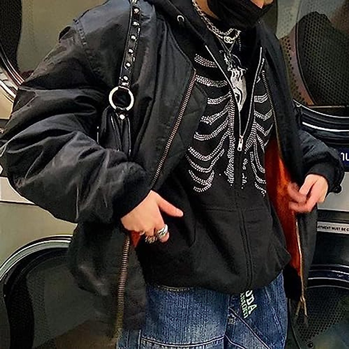 Fabumily Women Zip Up Hoodie Casual Long Sleeve Y2K Vintage Graphic Aesthetic Sweatshirts Top E-Girl 90s Streetwear Jacket(D- Black, Large)