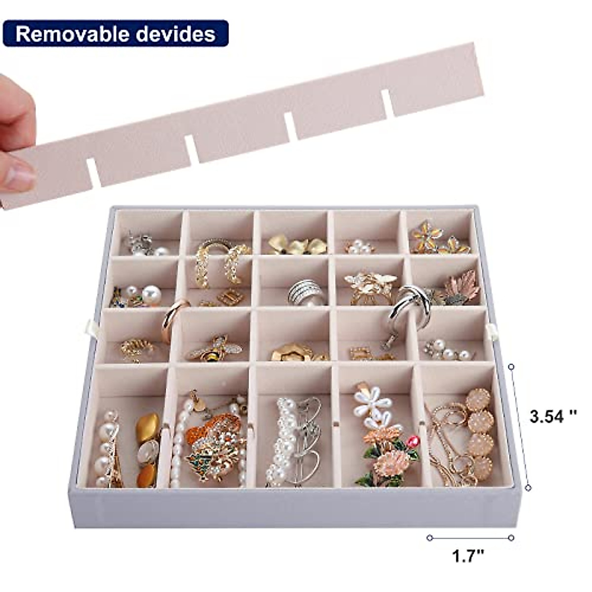 homing 50 Slots Earring Organizer Box with 8 Necklace Hooks, Birthday and Christmas Gifts, Classic 2 Trays Faux Leather Women Jewelry Storage Case for Rings, Bracelet, Grey