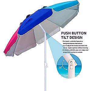 AMMSUN 6.5 Foot Heavy Duty Beach Umbrella for Sand with tilt Air Vent Sun Shelter, UV 50+ Protection Outdoor Sunshade Umbrella with Carry Bag for Patio Garden Beach Pool Backyard Rainbow