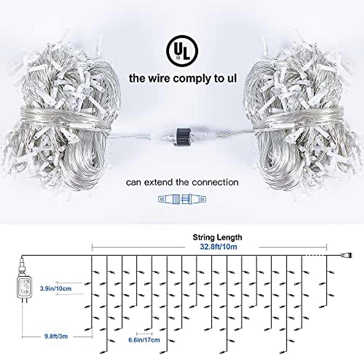 Qunlight Christmas Lights Outdoor IcicleLights 360LED 33FT 8 Modes, Connectable Hanging Fairy String Lights with 30V Plug in for Valentine Wedding Party Eave Garden Wall Decorations(Green)