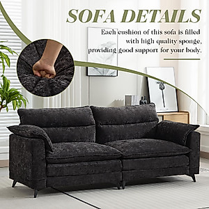 DRMBOOK 83.5" Comfy Couch Home Sofa Living Room Love Seat Couches, Morden Chenille Soft Upholstered Small Sofa Couch (Black)