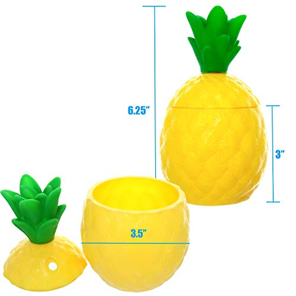 GiftExpress 12-pack Plastic Pineapple Cups with Lids and Hibiscus Straws, Hawaiian Party Cups Luau Aloha Party Favor (12)