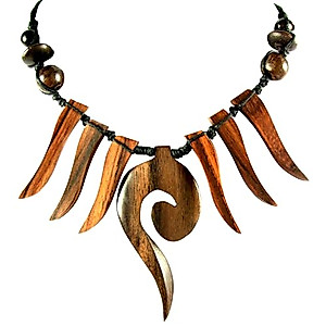 Swimmi Natural Sono Wood Necklace for Women, adjustable 18 to 28 inches Waxed Cord Wooden Necklace Handemade Swirl Boho Tribal Wooden Necklace Jewelry DA033