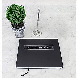 Cornucopia Funeral Guest Book and Pen with Stand Set, “Remembered with Love”