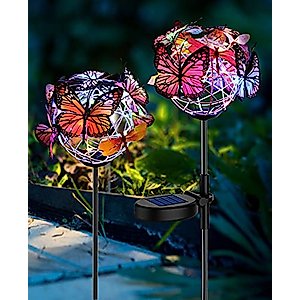 Aiscool Solar Lights Outdoor Butterfly Lights Garden Decorative Solar Stake Lights with Butterflies Decor Powered Waterproof for Garden Yard Pathway 2 Pack