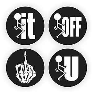 4 F%%k It F-You F-Off Flip Off Skull Hard Hat Stickers | Welding or Motorcycle Helmet Decals | Sarcastic Funny Labels