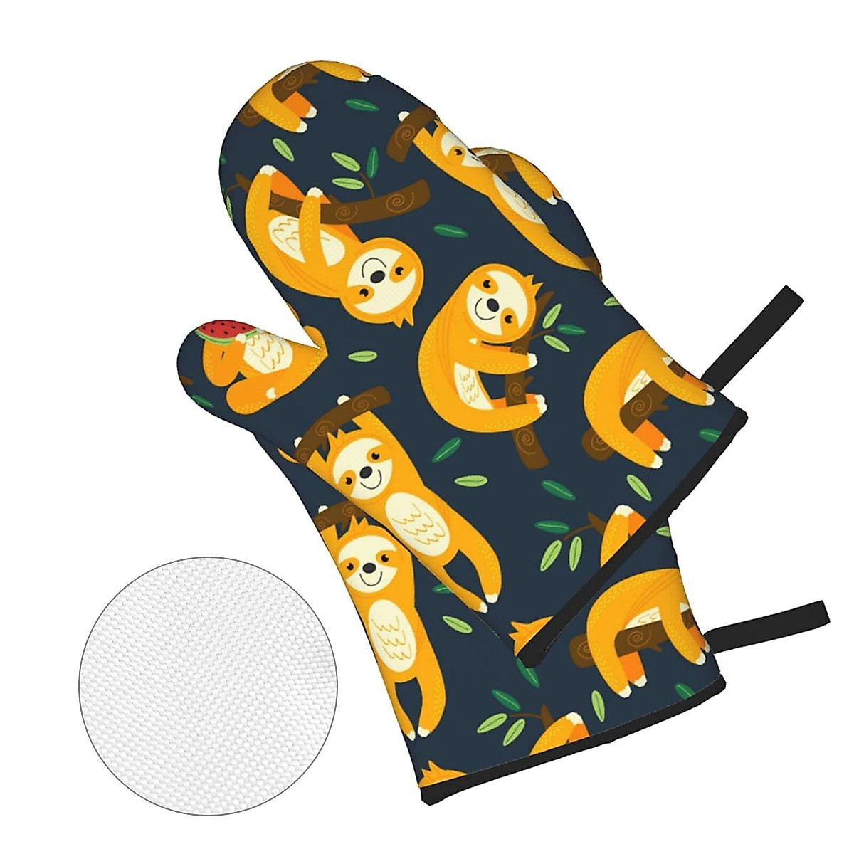 Sloth Oven Mitts and Pot Holders Sets Heat Resistant 4 Pcs for Safe BBQ Cooking Baking Grilling
