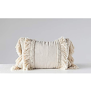 Creative Co-Op Creative Co-Op Cotton and Chenille Woven Lumbar Pillow with Fringe, Cream
