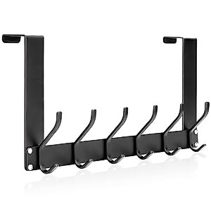 Uross Foldable Over The Door Hooks, Heavy Duty Over Door Hanger, Behind The Door Hook Rack for Hanging Jackets Coats Hoodies Towels Scarfs Clothes Hats Handbags Backpacks -Black