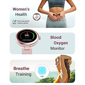 SHANG WING Smart Watches for Women Waterproof, Round Women's Watch Compatible with iPhone Android Phones Fitness Tracker Reloj para Mujer with Heart Rate Monitor Pedometer Sleep Tracker Pink, Lynn