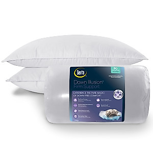 Serta Down Illusion Soft Hypoallergenic Medium/Firm Bed Pillows for Side, Stomach or Back Sleepers (2 Pack), King, White