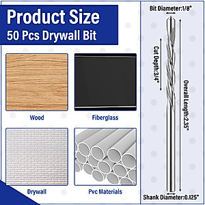 Tondiamo 50 Pcs Drywall Bit Drywall Guide Point Cutting Bits Diameter Drywall Router Bits Drywall Tools, Cutting Drywall, for Use with Spiral Saw (1/8 )