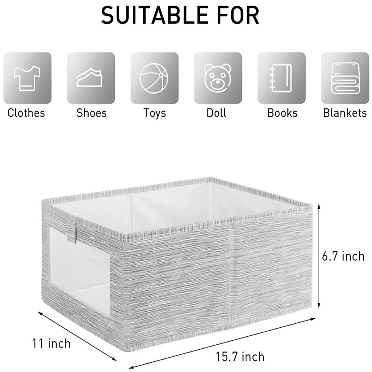 RUIBOLU Foldable Rectangle Storage Baskets for Organizing Closet Decorative Storage Bins Nursery Home Shelves Office Gift Baskets Organizational Baskets for Baby Toy, Gray, Large, 2 Pack