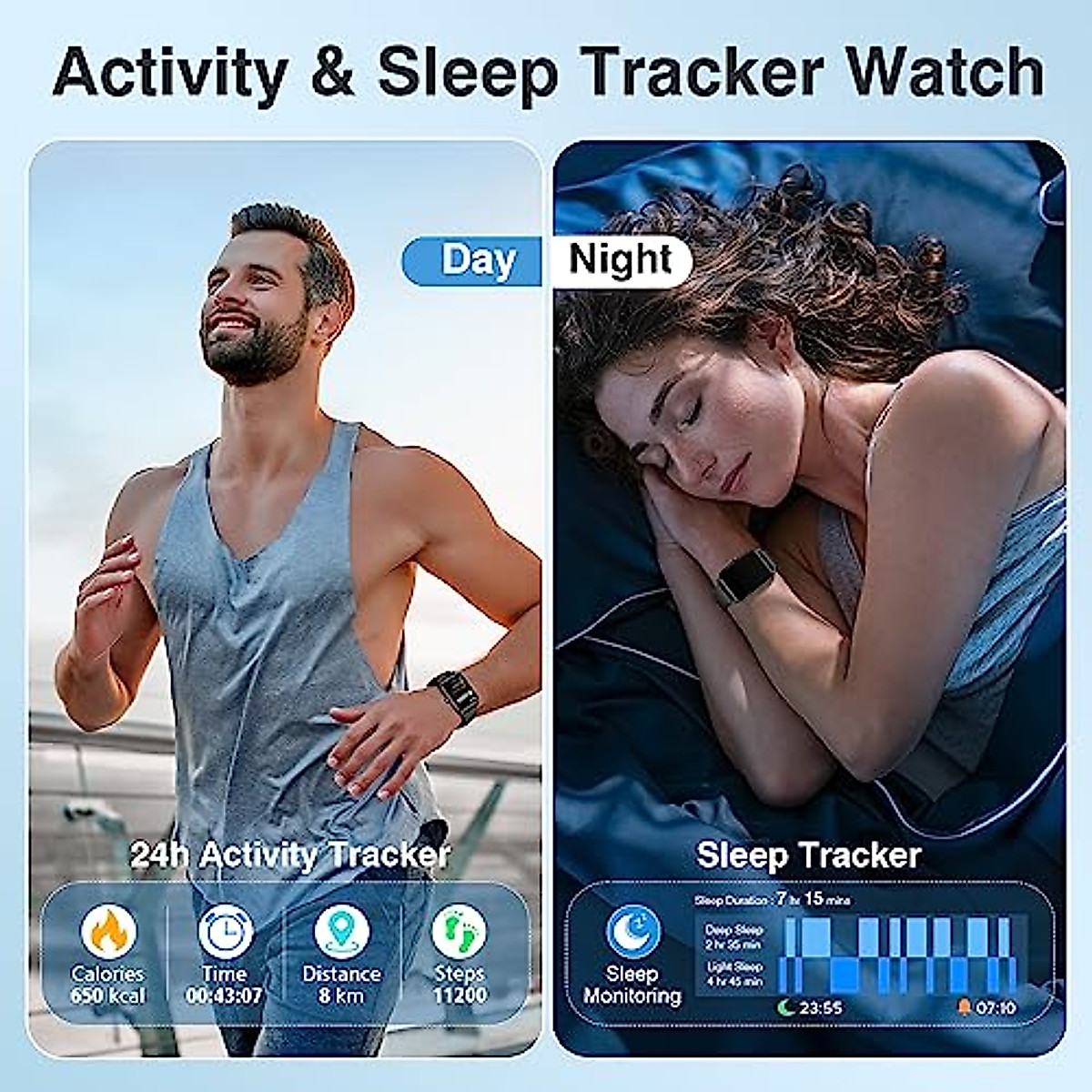 7-day Long Battery Life, Smart Watch for Women and Men, iPhone Android Compatible, Waterproof Fitness Tracker Smartwatch with Call, Alexa, Heart Rate/Spo2 Monitor, Sleep Tracker, 1.8 Inch (Black)