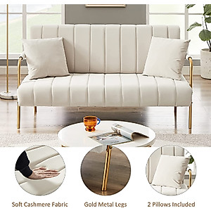 Majnesvon 61" Modern Loveseat Sofa Couch,Cashmere Fabric Small Love Seat w/2 Pillows and Metal Legs,2-Seater Upholstered Mini Sofa Couches for Small Space,Living Room Bedroom Apartments (White)