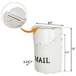 Rustic White Wall Mounted Mailbox Outdoor Metal Decorative Post Mail Box, Home Office Parcel Box with Drop Slot Secure Lock