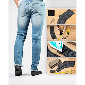 ZEFFFKA Premium Quality Fabric Iron-on Patches Inside & Outside Strongest Glue 100% Cotton Black Repair Decorating Kit 12 Pieces Size 3" by 4-1/4" (7.5 cm x 10.5 cm)