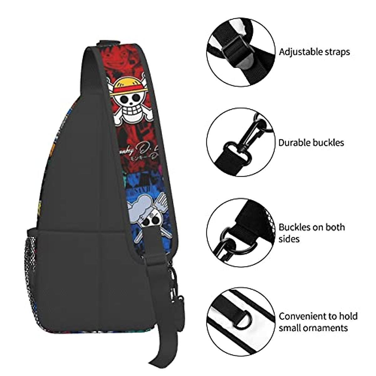 HAIROURI Japanese Anime Crossbody Sling Backpack Shoulder Bag For Women Men Boys Girls Skull Chest Sling Bag Multipurpose Crossbody Shoulder Bag Travel Hiking Daypack-A1