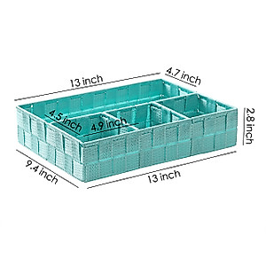 Motifeur Decorative Woven Strap Divided Basket, Bathroom Storage Bins with Compartment, Bedroom Organization Container with 4 Section (Green)