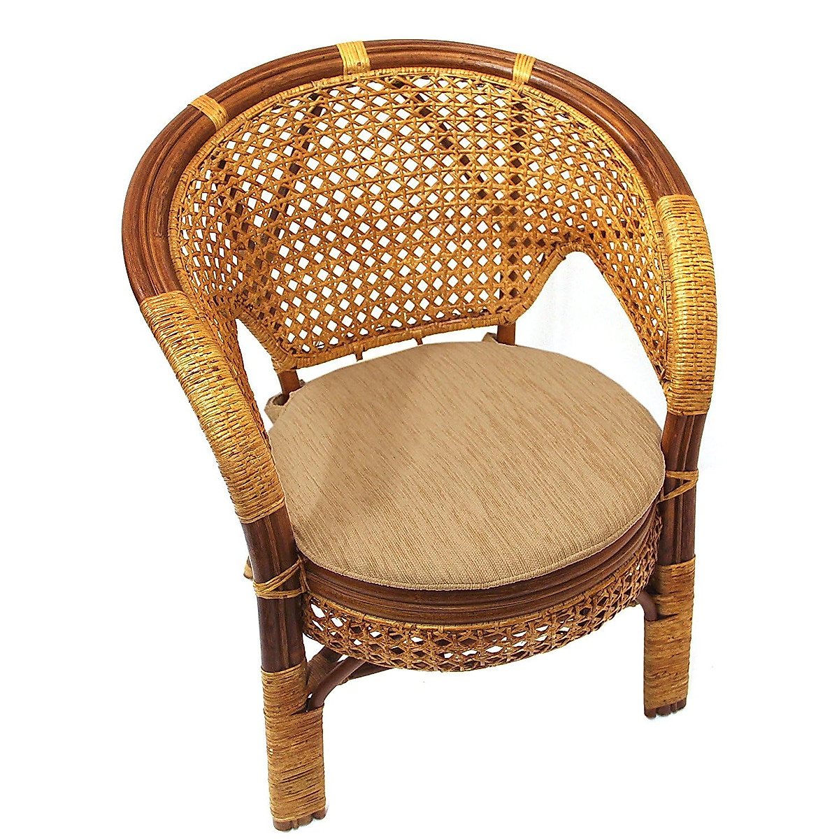 Set of 2 Pelangi Handmade Rattan Dining Wicker Chairs Colonial Color w/Cushion
