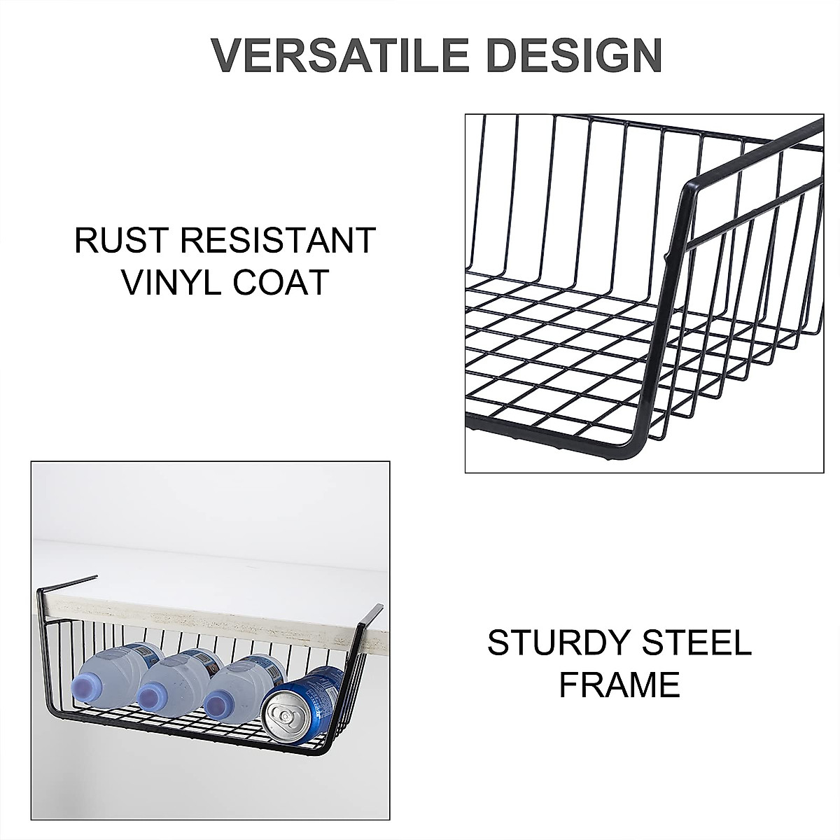 Undershelf Storage Basket Under Shelf Wire Basket Household Metal Under Shelf Hanging Storage Bin Basket Slides Under Shelves for Storage Space Saving for Kitchen Pantry Bookshelf (Medium, 2 PCS)